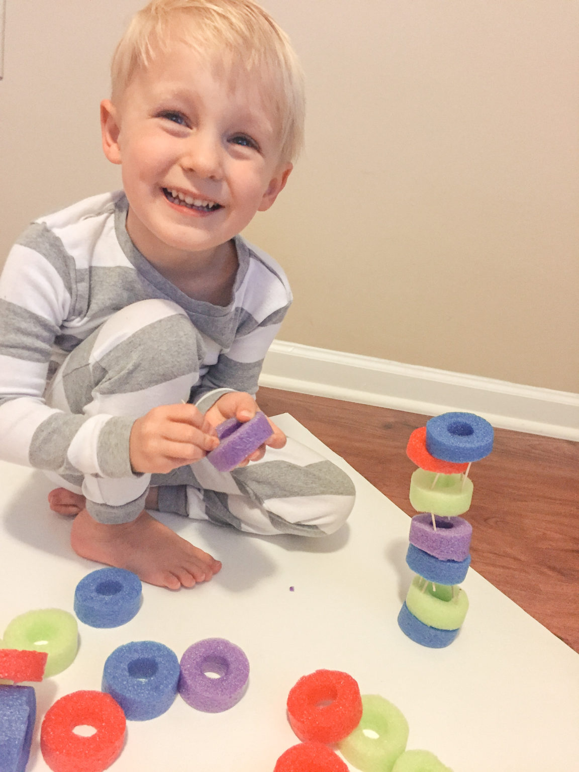 Pool Noodle Towers: Preschool STEM Activity - Emily's Little Loves